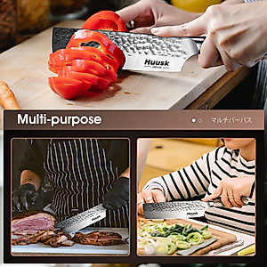 Huusk Japan Knife Professional Kitchen Knife Meat Cleaver Nakiri Knife and Boning Knife Set with Ergonomic Pakkawood Handle and Gift Box for Family Restaurant