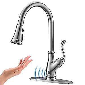 APPASO Touchless Kitchen Faucet, Motion Sensing Activated Hands-Free Kitchen Faucet with Pull Down Sprayer, Single Handle Smart Hands-free Stainless Steel Brushed Nickel, Easy to Install & Spot Resist