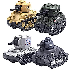 Ai-Fun 4PCS Mini Tank Pull Back Tank Model Toy Military Toy Vehicle for Kids (Solid Color)