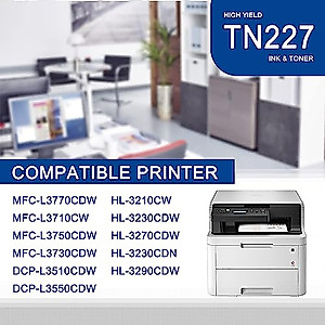 1 Pack TN227 Yellow Toner Cartridge High Yield Compatible TN227 Replacement for Brother MFC-L3770CDW L3710CW L3750CDW HL-3210CW 3270CDW 3290CDW DCP-L3510CDW L3550CDW Printer