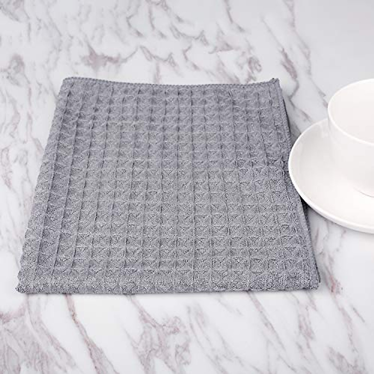 KLNYOO Microfiber Waffle Weave Kitchen Dish Cloth Thick Dish Rags Washcloths Quick Drying Ultra Absorbent Dish Towels 16inch X 19inch 3 Pack (Grey)