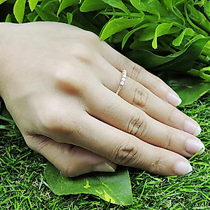 AFFY Five Stone Design, Dainty 14k Rose Gold Plated 925 Sterling Silver Round Cut Created Opal And Cubic Zirconia Stackable Ring Jewelry For Women Size -6