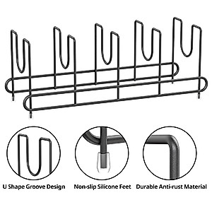 [Pack of 2] Pan Lid Organizer, Pan Organizer for Kitchen Inside Cabinet, Lid organizer for the pots and pans, Plates Holder Organizer for the Lid, Dish, Baking Pan, Chopping Board on Countertop (Black)