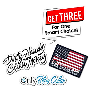 Sticky Expressions | Only Blue Collar, Dirty Hands Clean Money Sticker & American Flag Hard Hat Stickers for Men (3 Pcs) – Durable, Waterproof Hard Hat Stickers for Men.