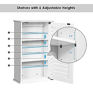 GLACER Medicine Cabinet, Wall Mounted Bathroom Storage Cabinet with Single Louvered Door and Adjustable Shelves, Perfect for Bathroom, Kitchen, Living Room, 14 x 6 x 22 inches (White)