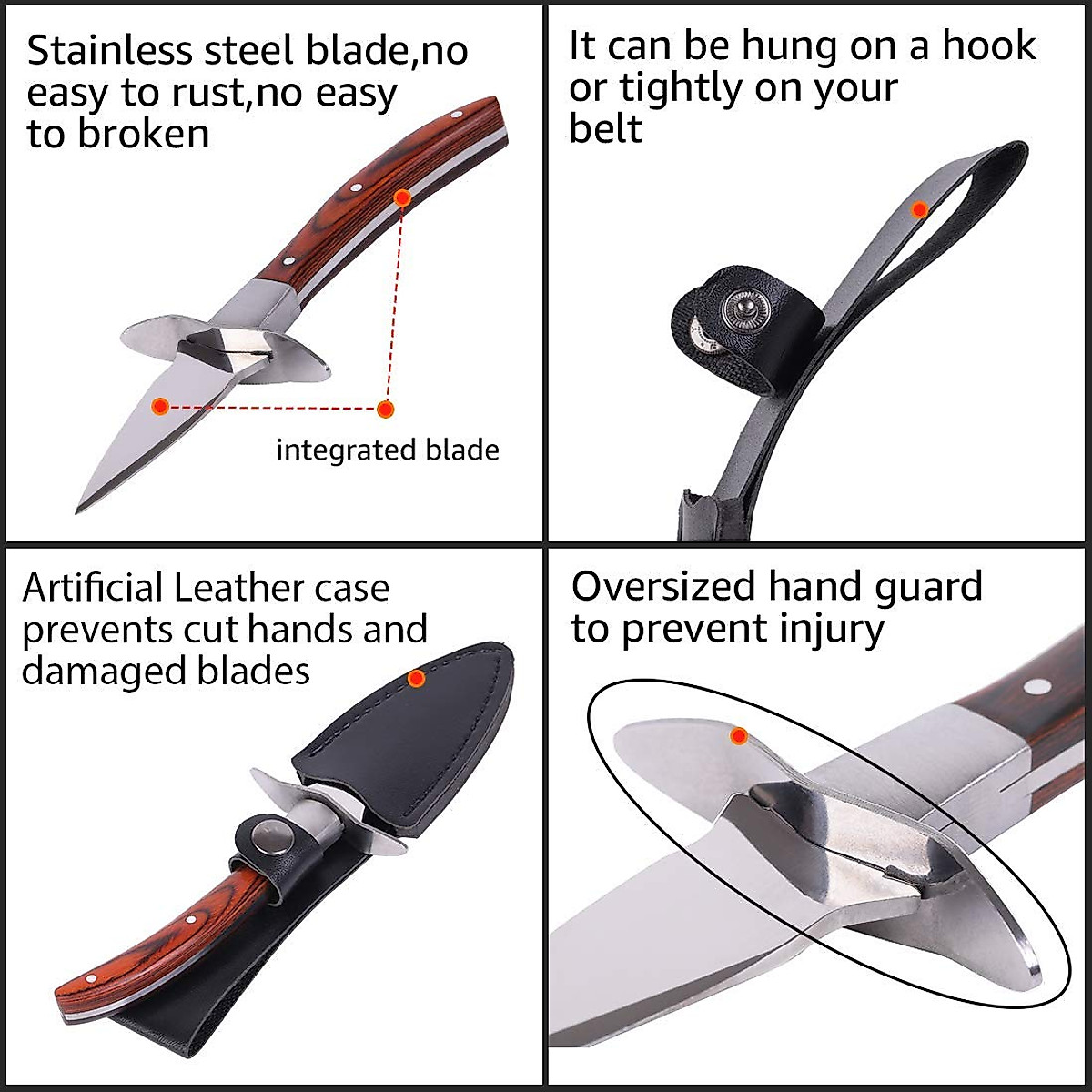 SPEENSUN Oyster Knife, Oyster Shucking Kit, Oyster Shucking Knife With Comfort Wood-handle, Sturdy And Sharpness Oyster Knives, Oyster Shucker With 5 leve Protection Cut-resistant Glove(M)