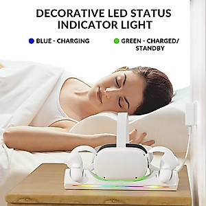 Bioherm Charging Dock for Oculus Quest 2, Magnetic Charging Station for Meta Quest 2 VR Headset & Controllers, with 2 Rechargeable 2100mAh Batteries, USB-C Charger and Cable, Supports LED Indicator