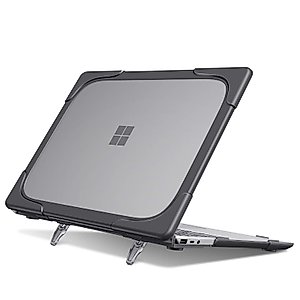 Fintie Case for 12.4 Inch Microsoft Surface Laptop Go 3/2/1 (2023/2022/2020) Model: 2013 1943 - Heavy Duty Matte Coated Protective Hard Shell Cover with Fold Kickstand, Gray