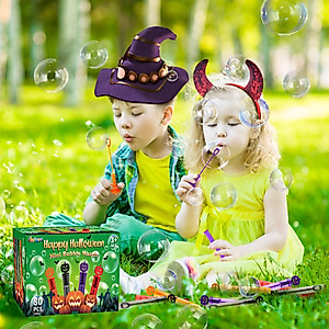 ShyLizard 80PCS Halloween Party Favor, Halloween Bubble Wands for Kids, Halloween Trick or Treat Toys, Halloween Goodies Bag Fillers, Halloween Pinata Fillers, Mini Bubble Wands for Halloween Party
