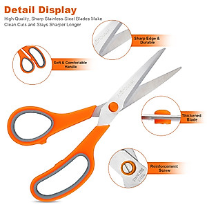 Scissors, Hnncugty 8" Scissors All Purpose Bulk Set of 6-Pack, Sharp Scissors for Office School Supplies Student Teacher Scissors Home Art Craft Sewing Fabric Scissor, Comfort Grip, Right/Left Handed