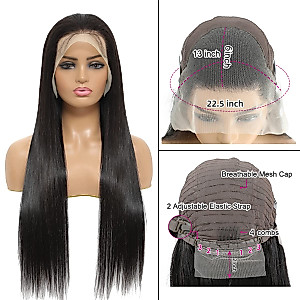 WUANYO 13x6 Straight Lace Front Wigs Human Hair Pre Plucked with Baby Hair 13x6 HD Transparent Lace Frontal Wig 180% Density Brazilian Virgin Wigs for Black Women