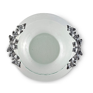 Arthur Court Designs Butterfly Pattern Glass and Aluminum Salad Bowl 16 Inch Diameter