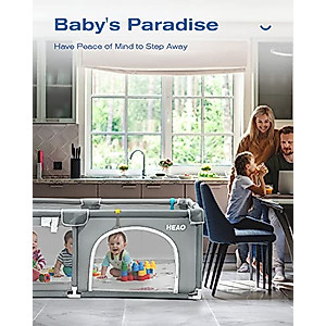 HEAO Baby Playpen | Baby Playard with Mat for Babies and Toddlers, Kids Play Pen with Bag, 71x47" Baby Play Yards, Safety Baby Fence with Breathable Mesh, Light Grey