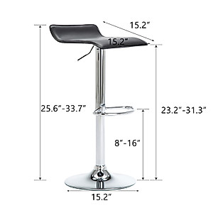 NOBPEINT Contemporary Chrome Air Lift Adjustable Swivel Bar Stool, Set of 2, Black