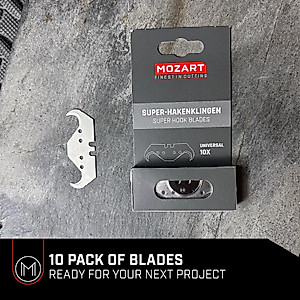 Mozart Universal Super Hook Utility Blade High-Carbon Ice Hardened Steel in dispenser, Ideal for Roofing, Flooring, Carpet, Drywall, Foam and other similar applications, Made in Germany (10 Pack)