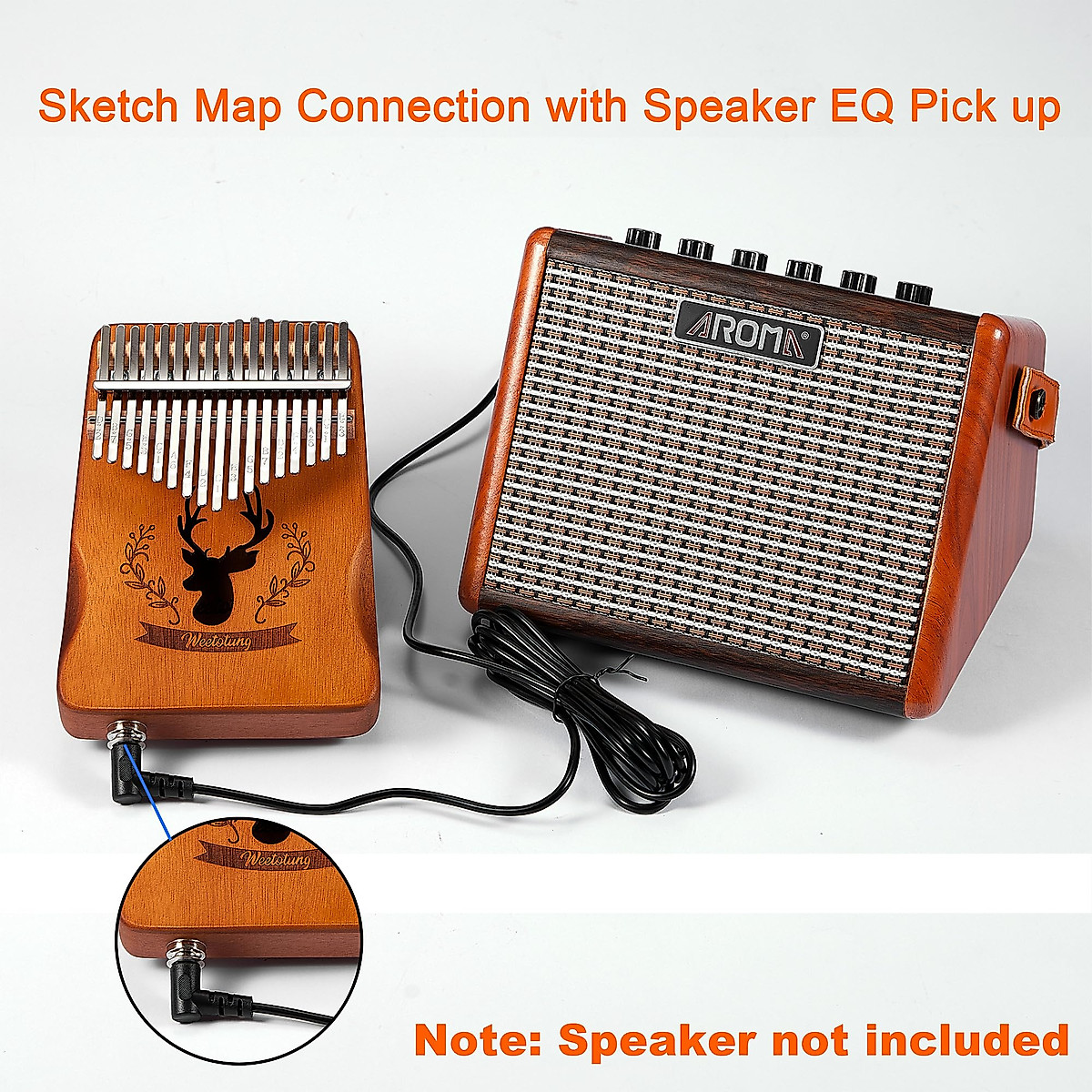 WEETOTUNG Kalimba Thumb Piano 17keys and Stress Relief, Contained 6.35mm Aux Cable Connection with Speaker EQ Pick up and the tool set for tuning