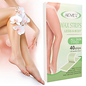 40 Wax Strips for Hair Removal, Hair Removal Pads for Women Legs Body Arms Underarm Eyebrow Bikini - Natural Green Wax Strips