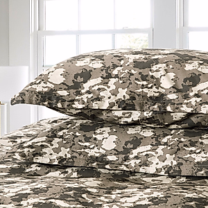 Eikei Camouflage Bedding Duvet Cover Set 100% Cotton Militarily Style Bedroom Inspired Army Minimalist Camo Campaign Green Khaki Olive (Camo, Queen)