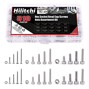 Hilitchi 510-Piece M2 M3 M4 Stainless Steel Hex Socket Head Cap Screws Nuts Assortment Kit with Box - 304 Stainless Steel