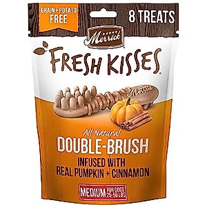 Merrick Fresh Kisses Natural Dental Chews, Treats Infused with Pumpkin and Cinnamon for Medium Dogs 25-50 Lbs - 8.1 oz. Pouch
