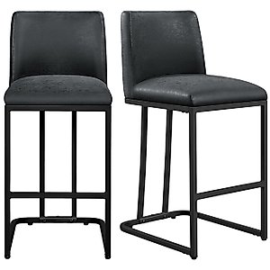 Yaheetech Counter Height Bar Stools 24'' Bar Stools Set of 2 Leather Bar Chairs Modern Upholstered Barstools with Back for Kitchen Counter, Dark Gray