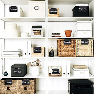 Plastic Basket Bin Label Clip on Removable Basket Label Kitchen Pantry Basket Label Clip with White Chalk Markers for Storage Fabric Bin Basket Box Hanging Bin Clip Label (18 Pieces)