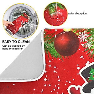 Christmas Dish Drying Mat, Red Christmas Snowman Dish Mat for Kitchen Countertops Sinks Drying Mat Absorbent Heat Resistant Dishes Drainer Pad 18 x 24 Inch