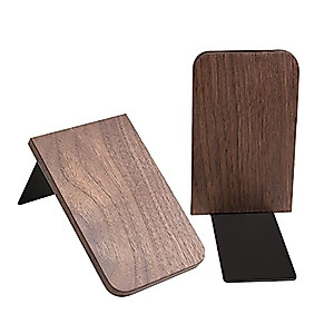 Muso Wood Book Ends for Shelves, Non-Slip Bookends, Heavy Duty Wooden Bookend Support for Books and Movies (Walnut 1 Pair)