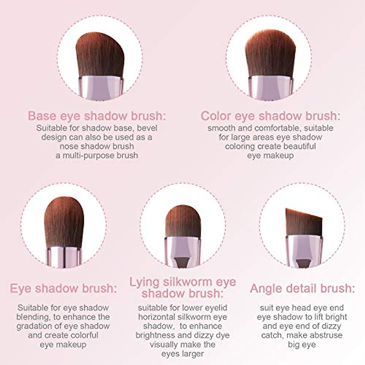 5Pcs Eyeshadow Brush Set, Portable Eye brushes, Premium Eye Makeup Brush, Eyeliner Brush, Angled Brush by YUESHENNAN (pink).