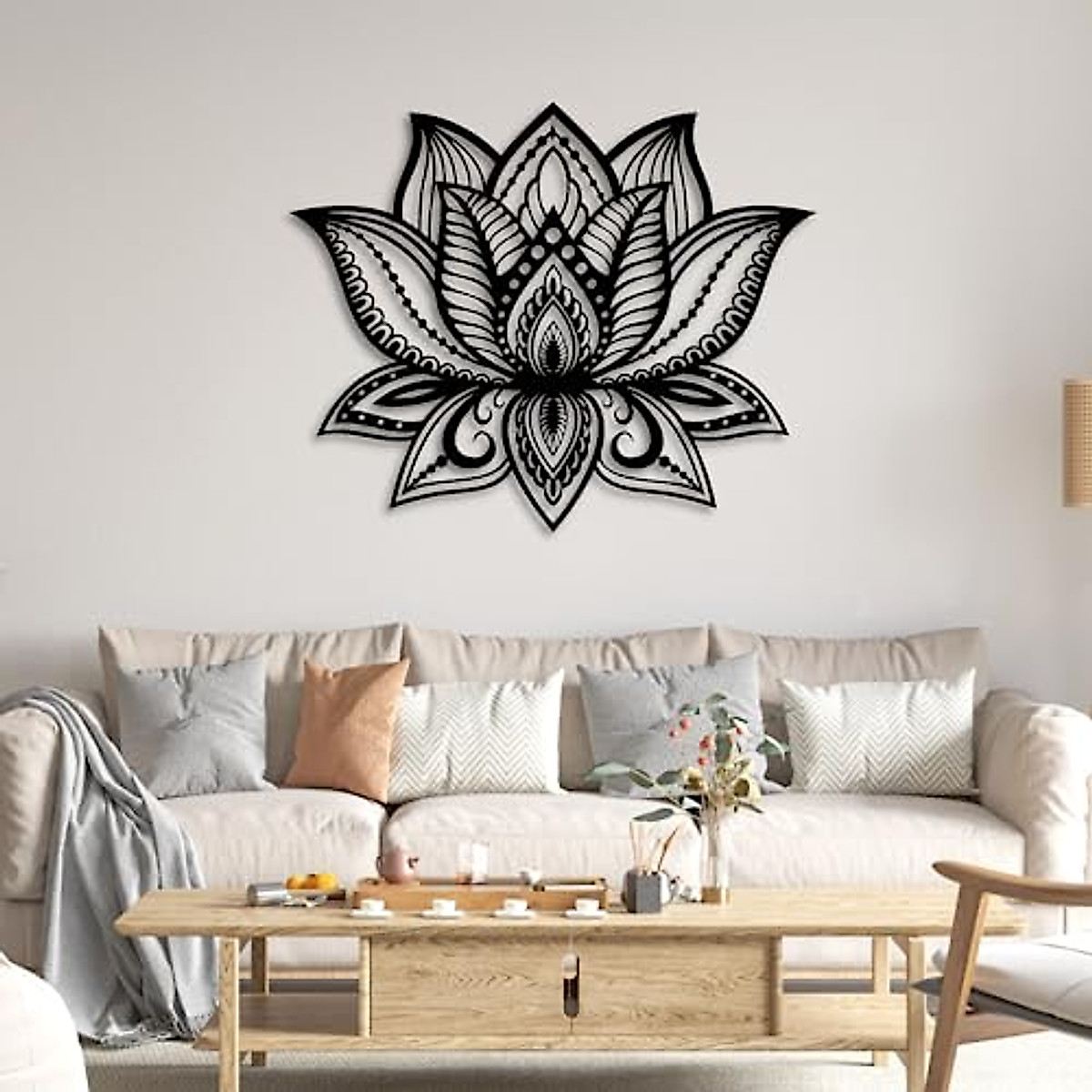 Fayholy Lotus Flower Mandala Metal Wall Art, Metal Wall Decor, Mandala Metal Wall Art, Living Room Wall Decor, Metal Lotus Flower Wall Art, Yoga Gifts (Silver, 31''x26'' | 80x65cm)