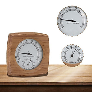 Lwuey Indoor Thermometer Hygrometer, Sauna Wood Thermometers 2 in 1 Wooden Sauna Hygrothermograph Temperature Humidity Monitor Wall Patio Digital Steam Room Hot Tubs Supplies Equipment Accessories