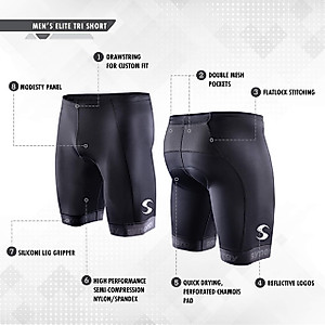 Synergy Men's Elite Tri Shorts with Mesh Pockets (Black, Small)