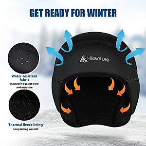 Hikenture Winter Skull Cap Helmet Liner, Thermal Cycling Cap Ski Hat for Men and Women, Cold Weather Running Beanie Fleece Bike Hat,Black