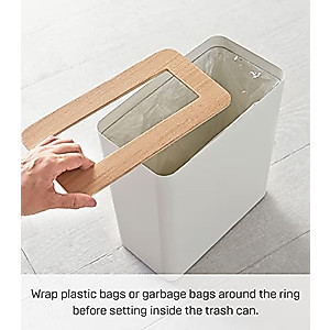 Yamazaki Home Trash Can - Small Modern Home Wastebasket for Bathroom Kitchen office Steel + Wood One Size Ash