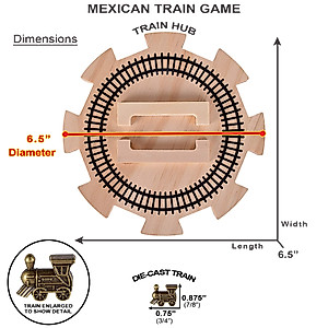 RNK Gaming Wooden Mexican Train Hub with 8 Metal Trains and Score Pad