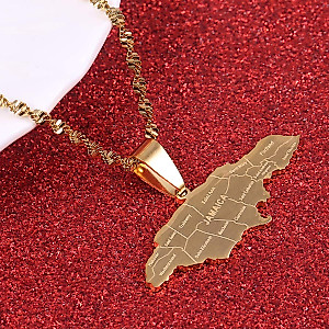 Stainless Steel Map of Jamaica With City Pendant Necklaces for Women (Gold Color)