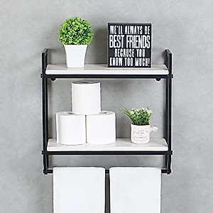 Bathroom Shelves 2-Tier Metal Industrial 16.9" Wall Mounted,Rustic Wall Shelf Over Toilet,Towel Rack with Towel Bar,Utility Storage Shelf Rack,Floating Shelves Towel Holder,Retro White