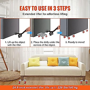 VEVOR Furniture Dolly, Furniture Moving Dollies with 360° Rotation PP Wheels & Enhance Carbon Steel Panel, Furniture Mover Tool Set with 1’’ Wheel for Furniture Lifting and Moving, LxW (4.2’’x4.2’’)