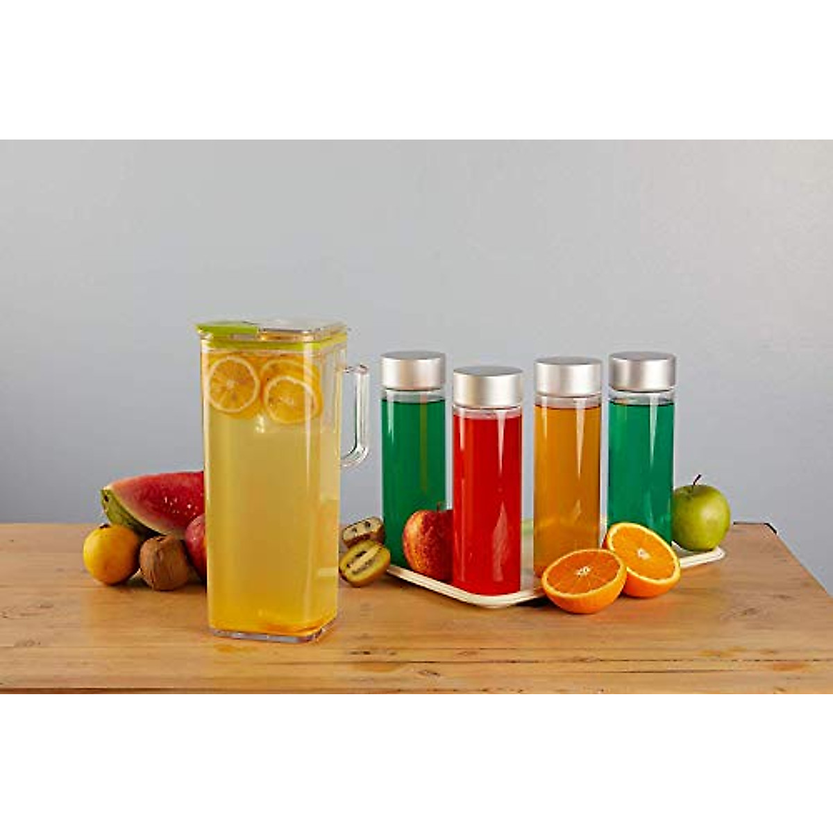 Komax Large Plastic Water Pitcher with Lid Square Water Carafe with Lids – BPA-Free, Dishwasher Safe Plastic Pitcher – Water, Tea, or Juice Containers with Lids for Fridge (2.3 Liters)