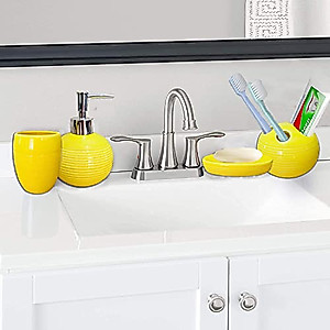 AONUOWE Bathroom Accessories Set 4PCS, Bathroom Decor Ceramic Accessories Sets Complete with Soap Dispenser, Toothbrush Holder, Tumbler, Soap Dish(Yellow)
