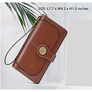 VANNANBA Womens Wallet Long Large RFID Oil-waxed Leather Clutch Wallet Wristlet Organized Purse