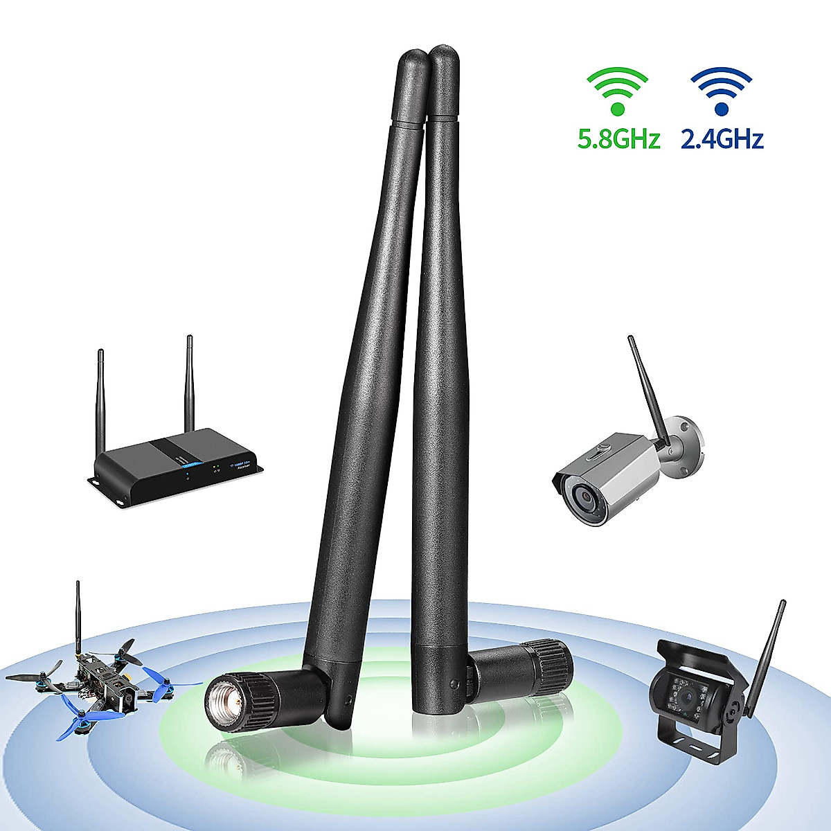 Bingfu Dual Band WiFi Antenna 2.4GHz 5GHz 5.8GHz 3dBi RP-SMA Male Antenna Replacement (2-Pack) for WiFi Router Wireless Network Card USB Adapter Security IP Camera Video Surveillance Monitor