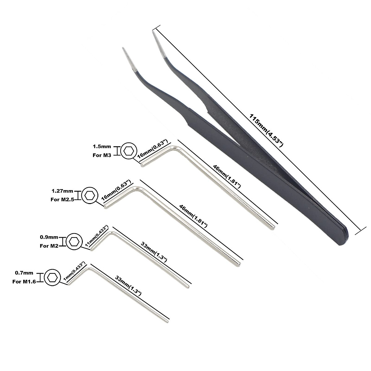 MCMASKE Metric M1.6 M2 M2.5 M3 Stainless Steel Internal Hex Drive Cup-Point Set Screws Assortment Kit