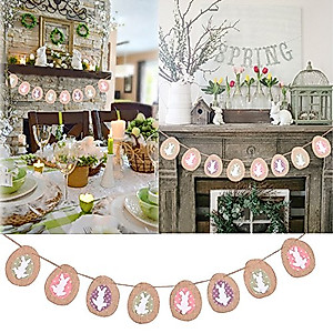 Faylapa Bunny Burlap Banner Flags Bunting for Easter Party Favors Decoration Spring Photo Prop