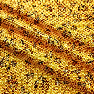 Bees and Flowers Honeycomb Honey, Fabric by the Yard