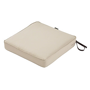 Classic Accessories Montlake Water-Resistant 17 x 17 x 3 Inch Square Outdoor Seat Cushion, Patio Furniture Chair Cushion, Antique Beige, Outdoor Cushion Cover