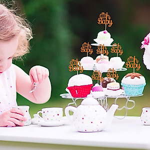 Gyufise 24Pcs Pumpkin Oh Baby Cupcake Toppers Orange Glitter Fall Theme Cupcake Picks Pumpkin Themed Baby Shower Birthday Thanksgiving Halloween Party Cake Decorations Supplies