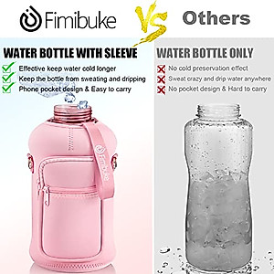 Fimibuke Half Gallon Water Bottle with Sleeve 64 OZ Water Bottle with Handle & Straw Leakproof Motivational Sports Gym Water Bottle with Time Marker BPA Free Water Jug with Neoprene Holder - Rose Pink