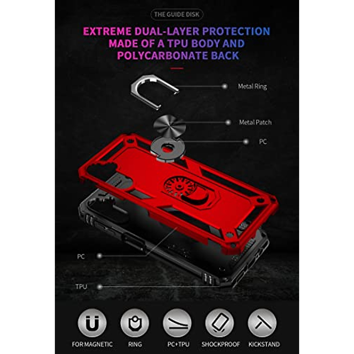 Dzxouui Samsung A14 5G Case [2 Pack] Screen Protector, Military Grade Shockproof Full Body Protection, Magnetic Kickstand - Red