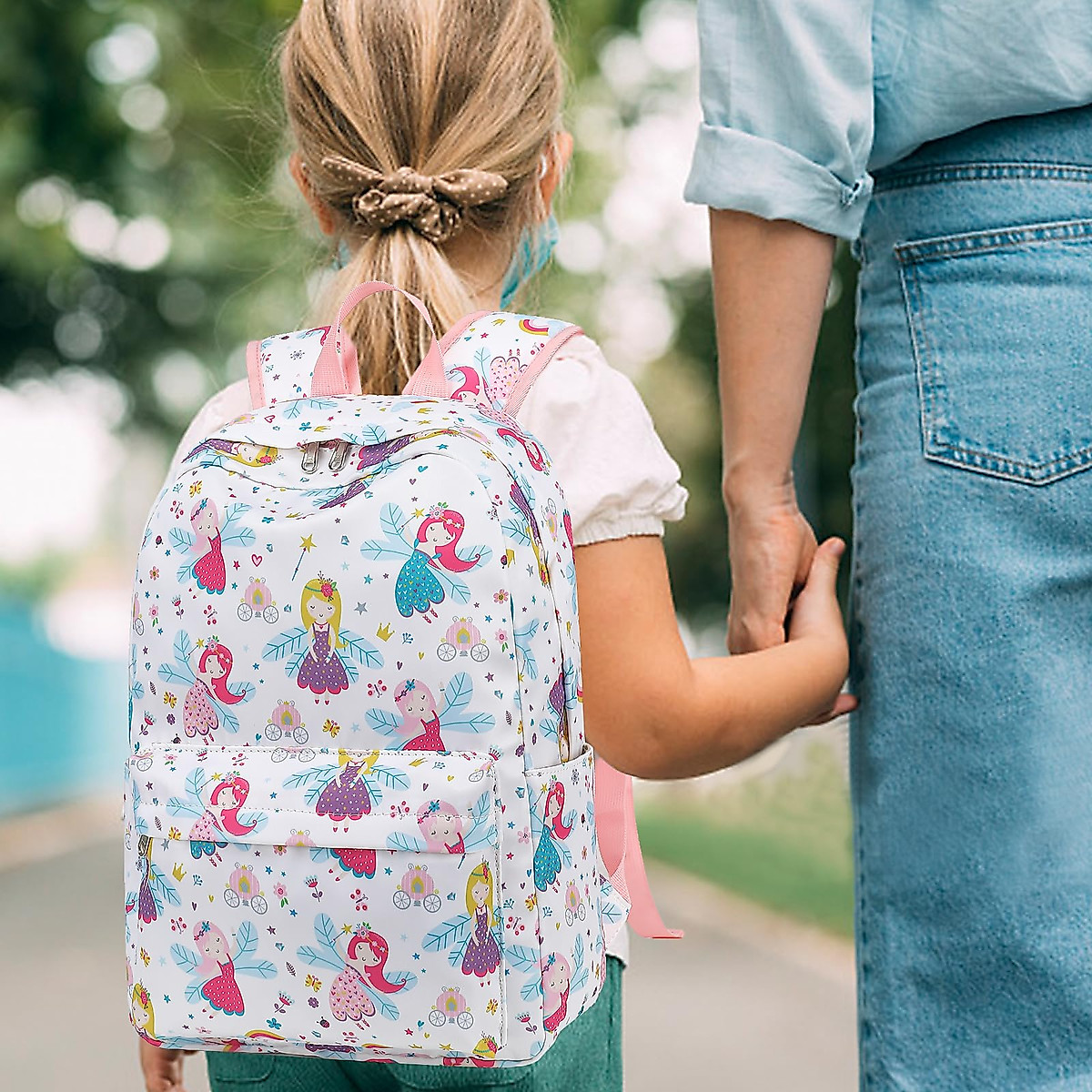 LOIDOU Kids Backpack Girls Preschool Kindergarten Elementary Backpacks with Lunch Box Kids Fairy School Bags BookBag Set